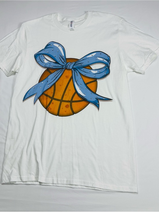 Jerzees | Tops | Jerzees White Tee With Orange Basketball And Blue Bow ...